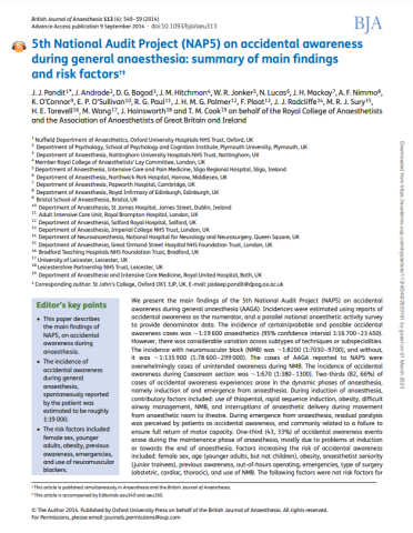 NAP5: Accidental Awareness during General Anaesthesia in the UK and Ireland | The Royal College ...